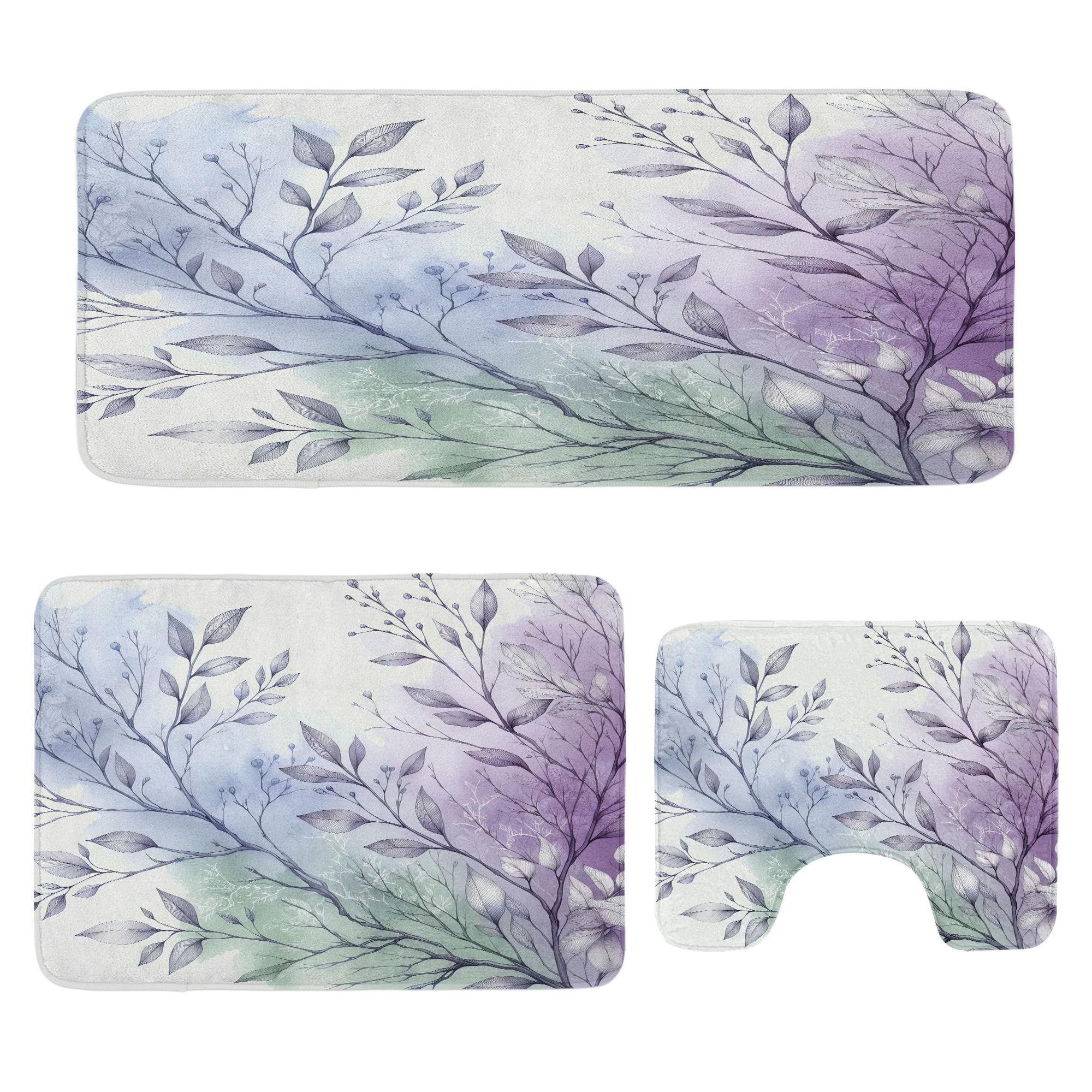 George Oliver Lavender Bathroom Rug Set 3 Pieces U-Shape & Rectangle ...