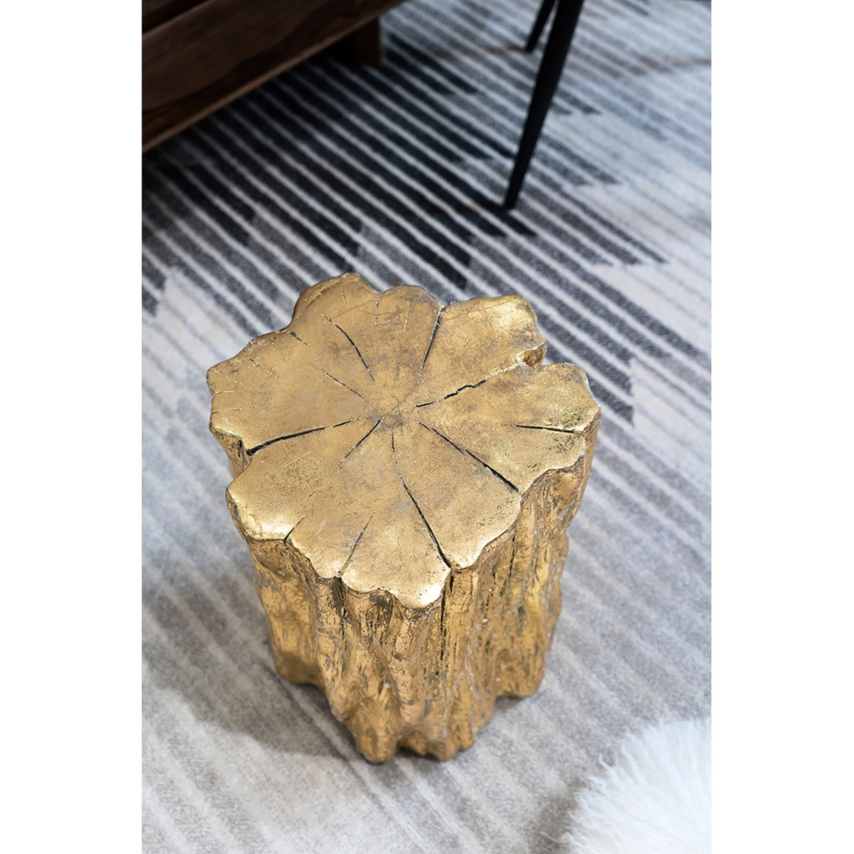 Mercer41 13.5x13x20" Magnesium Golden Tree Trunk Stool, Antique Gold ...