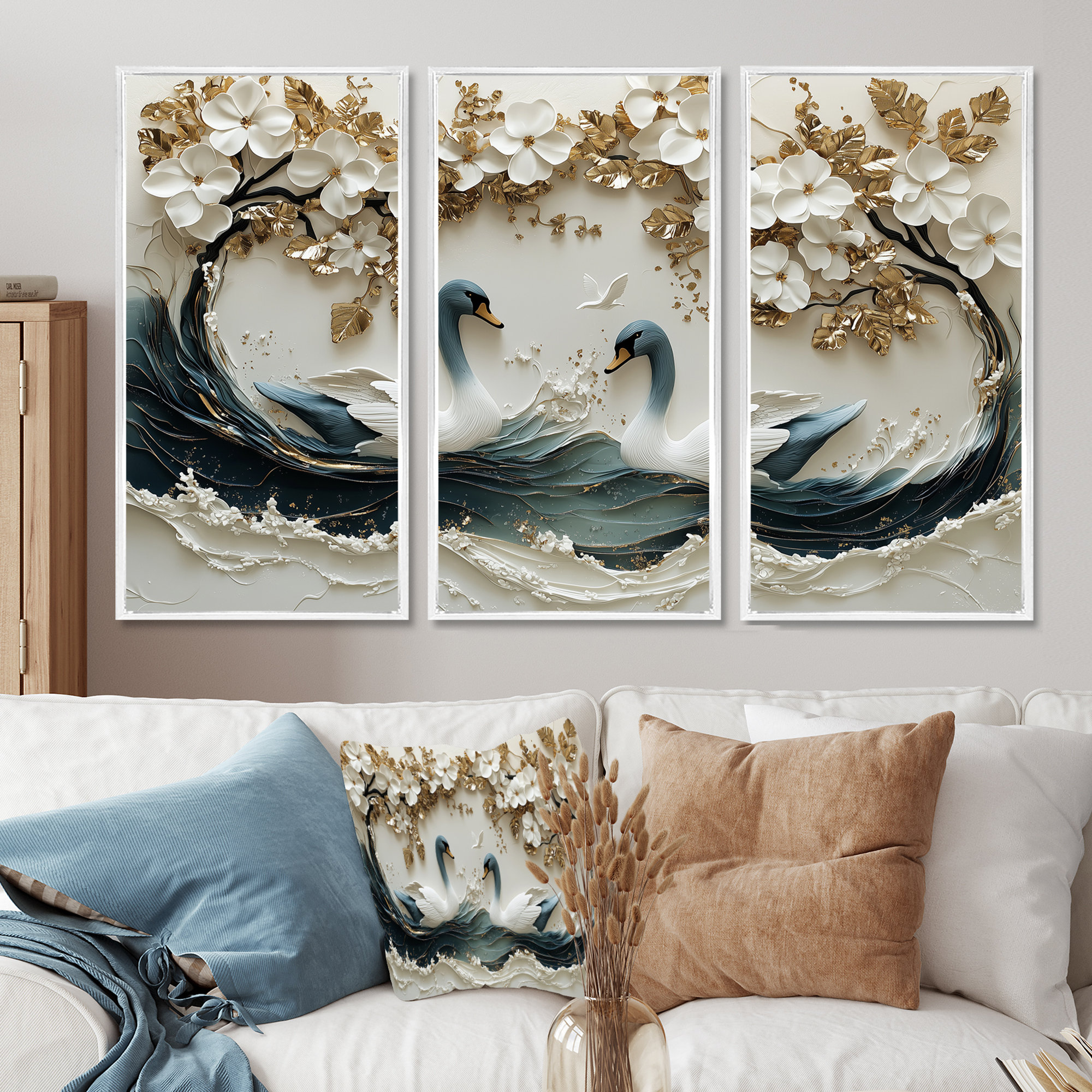 House of Hampton® Swans Love Under Gold White Orchid Tree Garden III ...