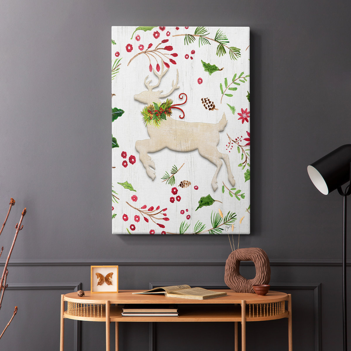 The Holiday Aisle® Fanciful Holiday Reindeer II -Gallery Wrapped Cavas ...