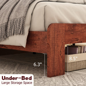 Gracie Oaks Queen Bed Frame with Headboard and Footboard, Brown | Wayfair