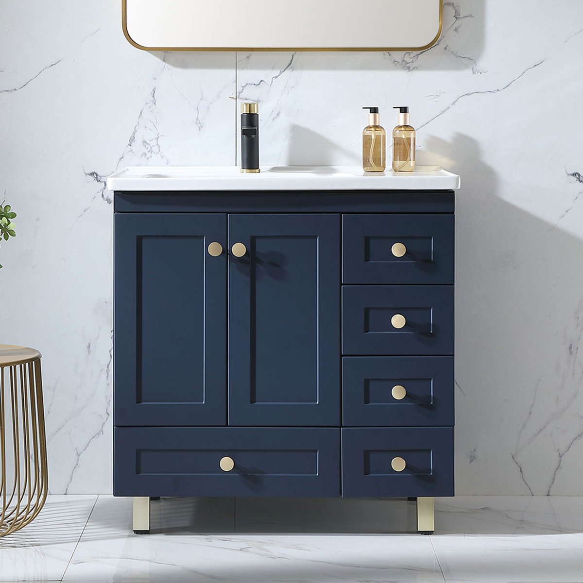 Mercer41 Verlane 32" Blue Modern Free-standing 2-Door & 5-Drawer Single ...