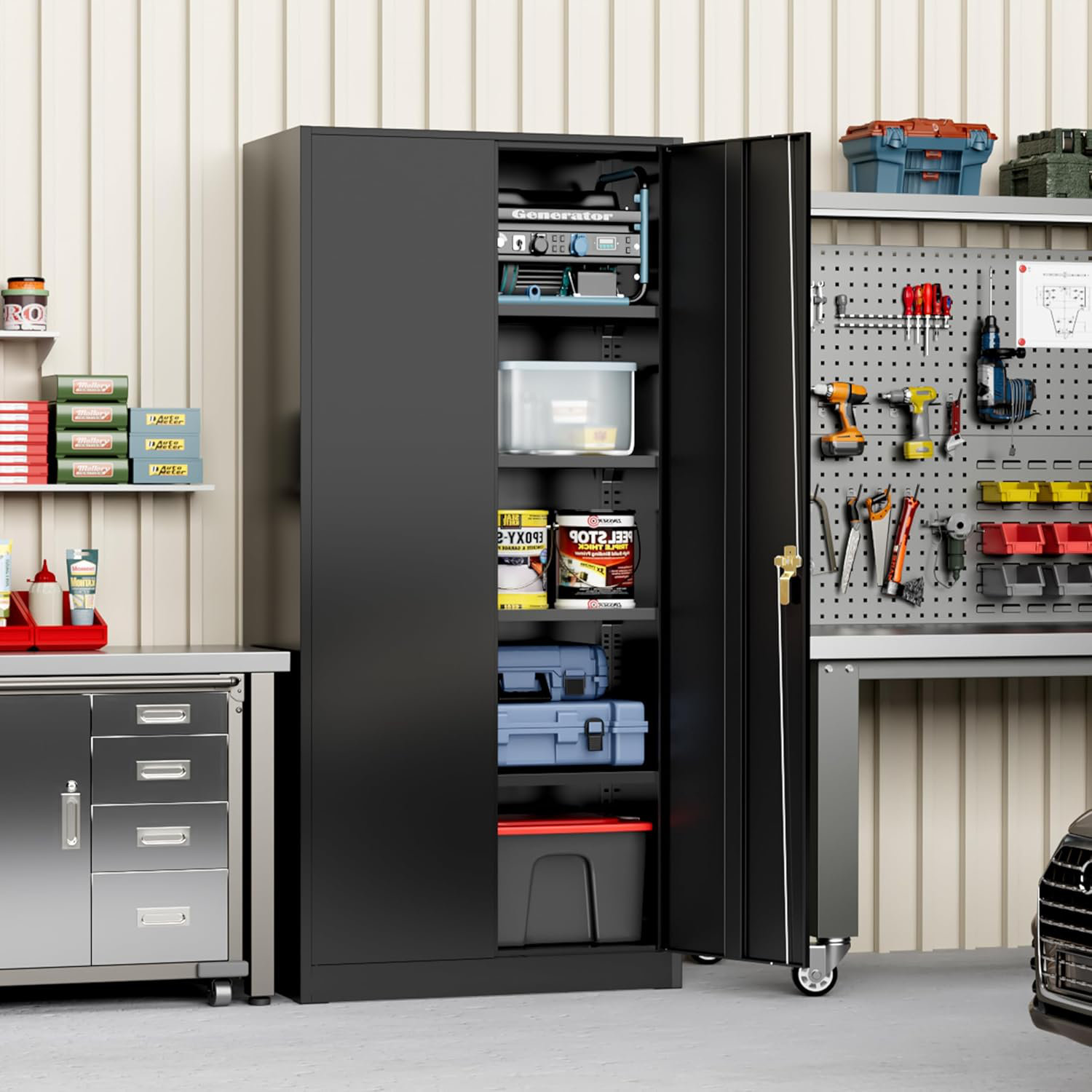 17 Stories 72" Black Locking Storage Cabinets With Doors And 4 Shelves ...