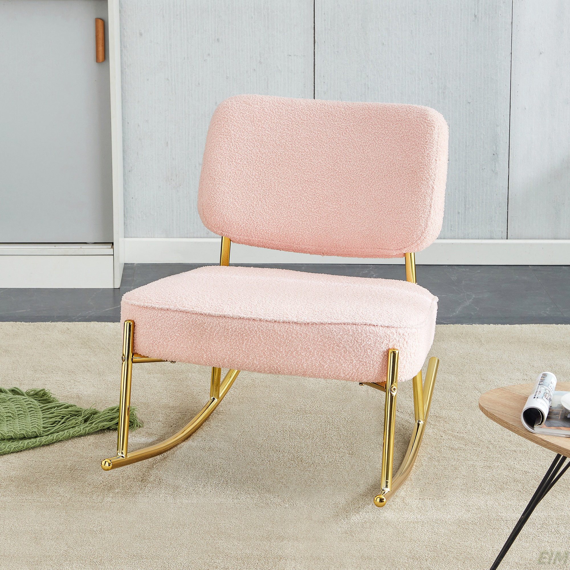 Highland Dunes Teddy Velvet Material Cushioned Rocking Chair, Unique ...