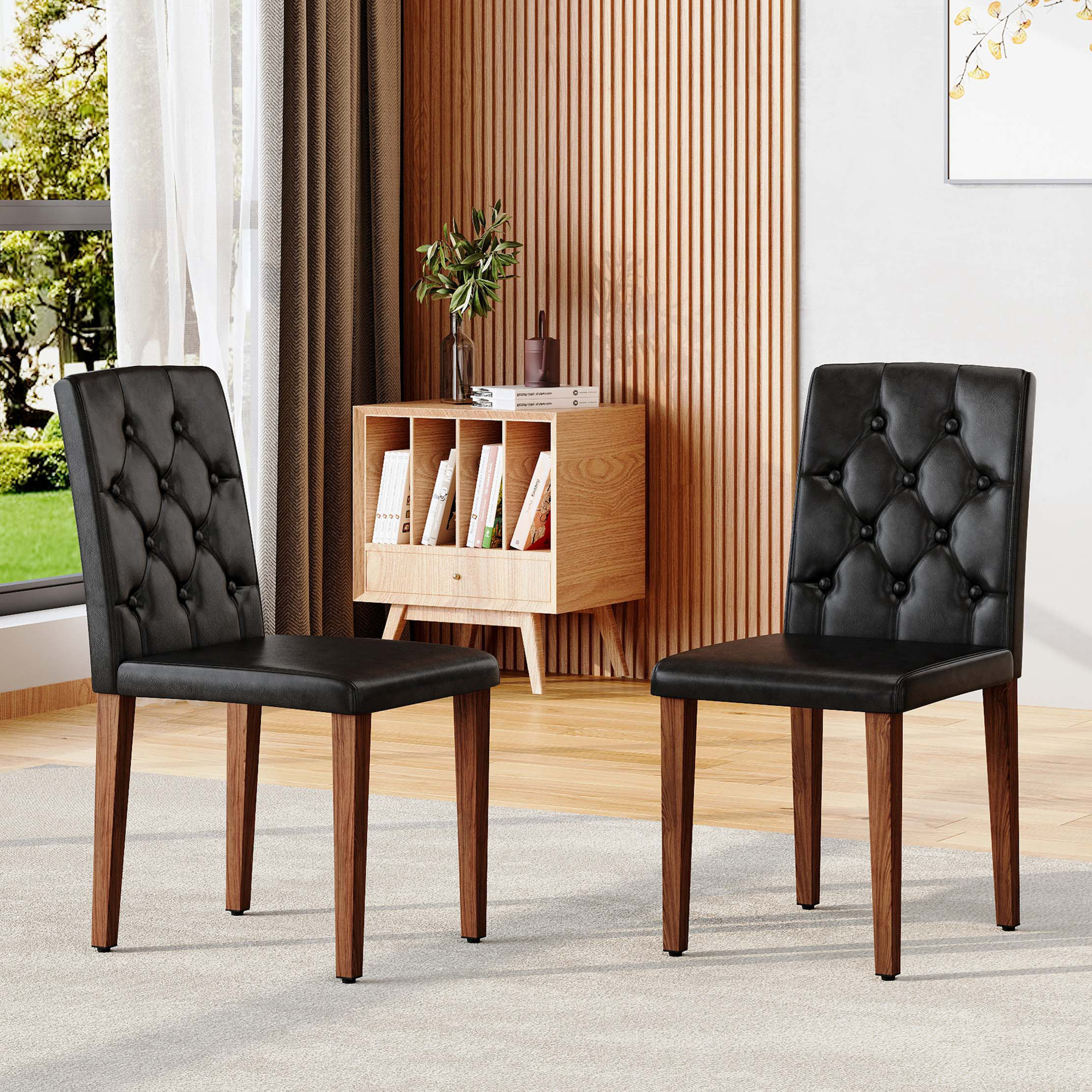 Latitude Run® 2-pack PU dining chairs, ergonomic buckle backrest, 35 ...