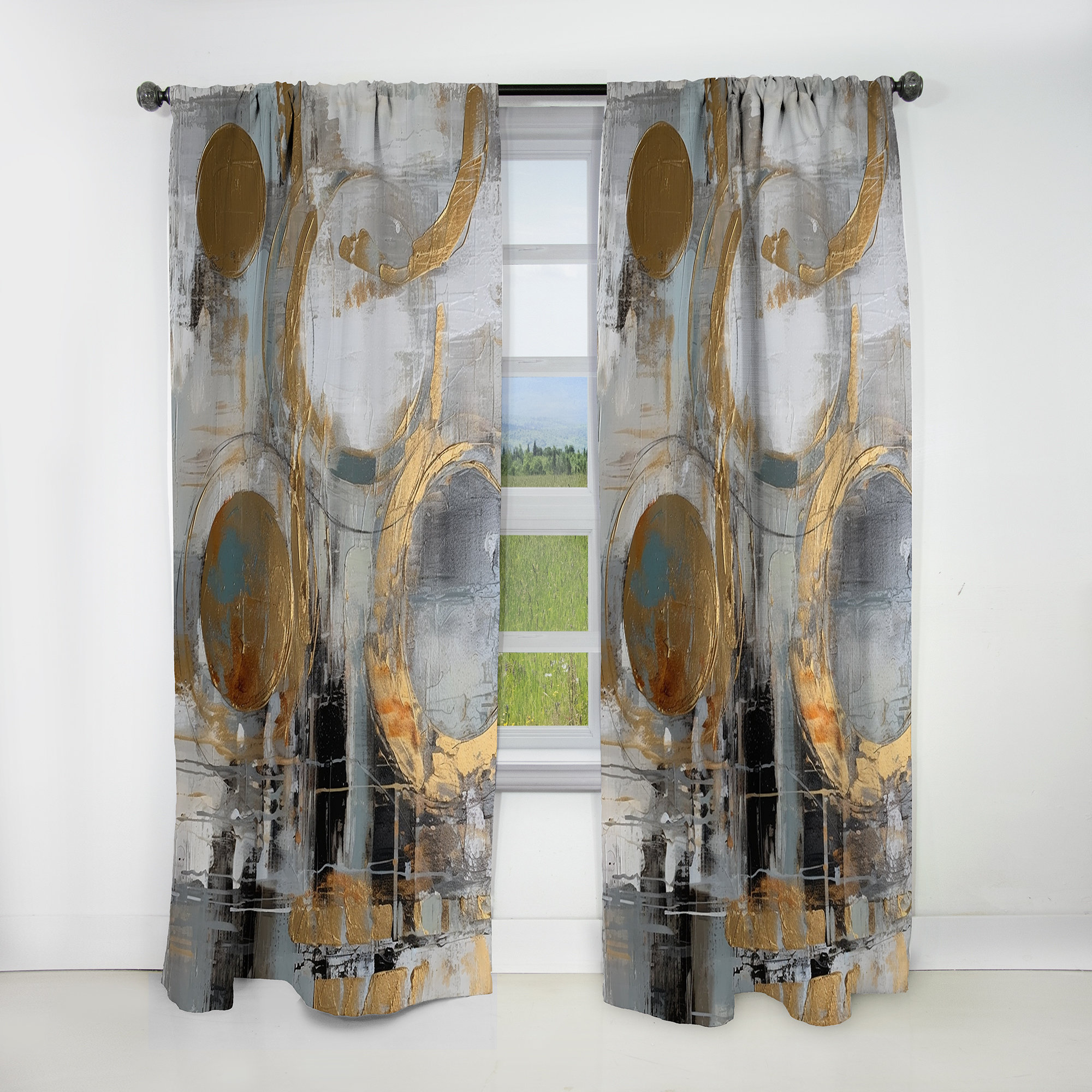 East Urban Home Cumbie - Abstract Midcentury Blackout Abstract Curtain ...