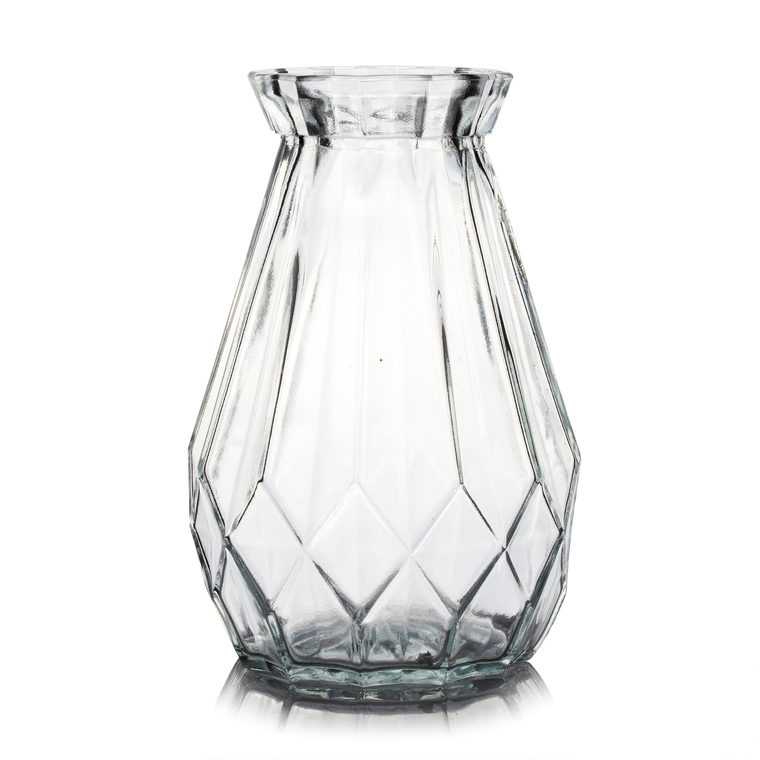 Ebern Designs Clear Diamond-faceted Glass Vase For Flowers 4.5" W 7" H ...