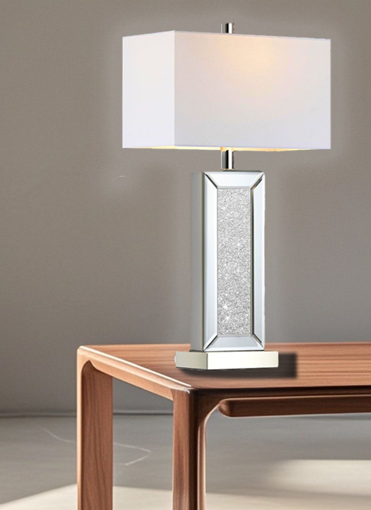 Everly Quinn Silver Mirror Diamond Crystal Bedside Lamp | Wayfair