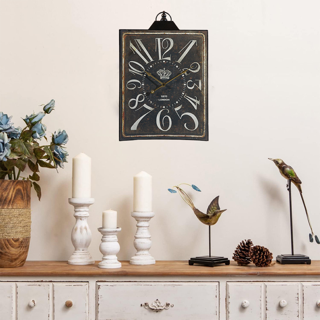 Ophelia & Co. Large Vintage Black Rectangular Wall Clock, Home Decor ...