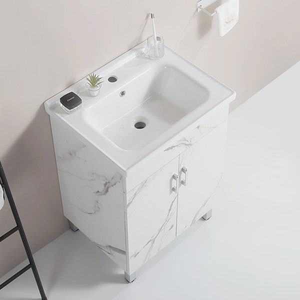 ROKAWO 24-inch marble-textured bathroom cabinet with ceramic sink | Wayfair