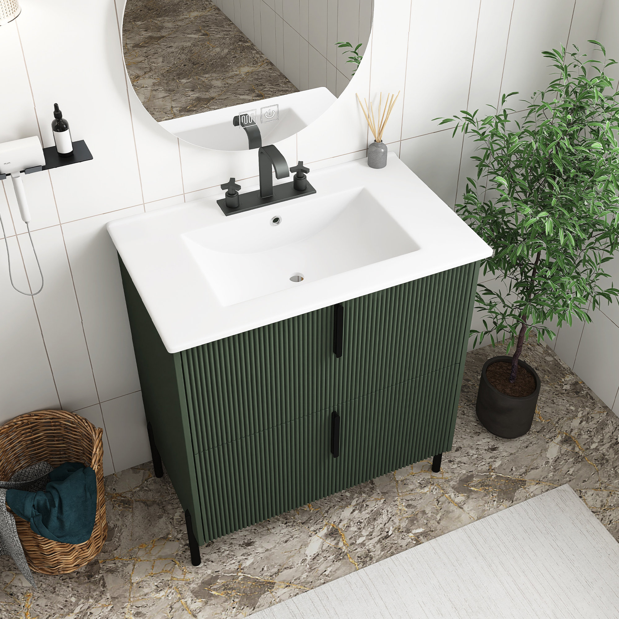 Ebern Designs Bathroom Vanity With Ceramic Sink And Full-Extension ...