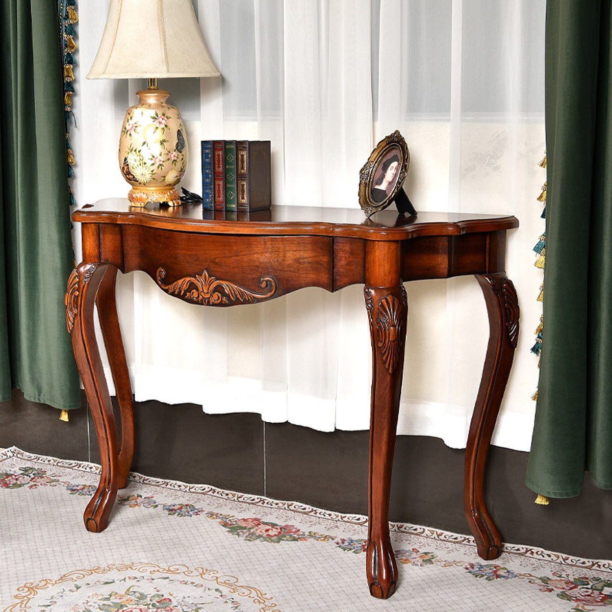 Rite Treasure 45.08" Half Moon Rectangular Solid Wood Console Table ...