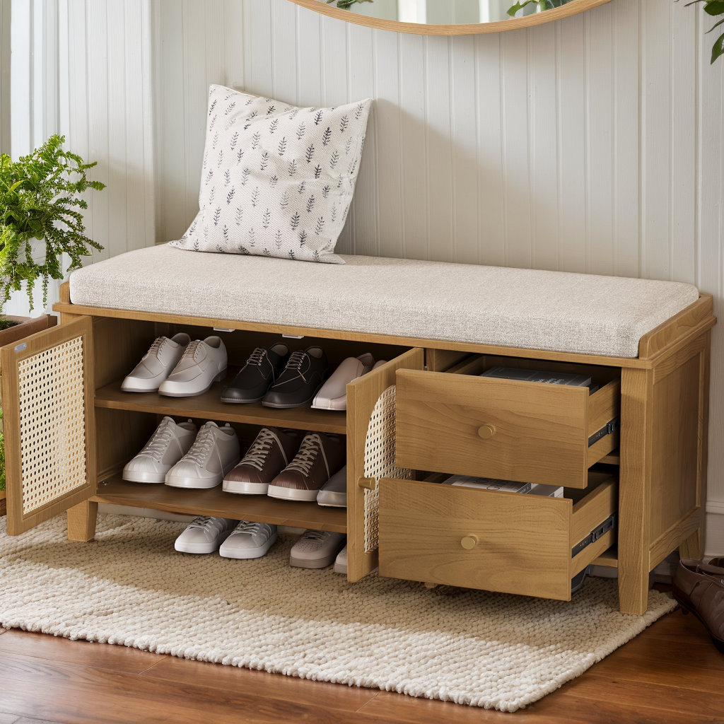 One Allium Way 43.5"W Shoe Storage Bench, Shoe Storge With 2 Drawers ...