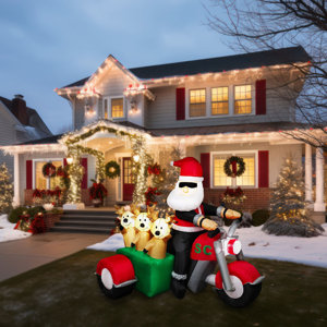 Fraser Hill Farm 6-Ft. Tall Santa on Motorcycle with Reindeer Sidecar ...