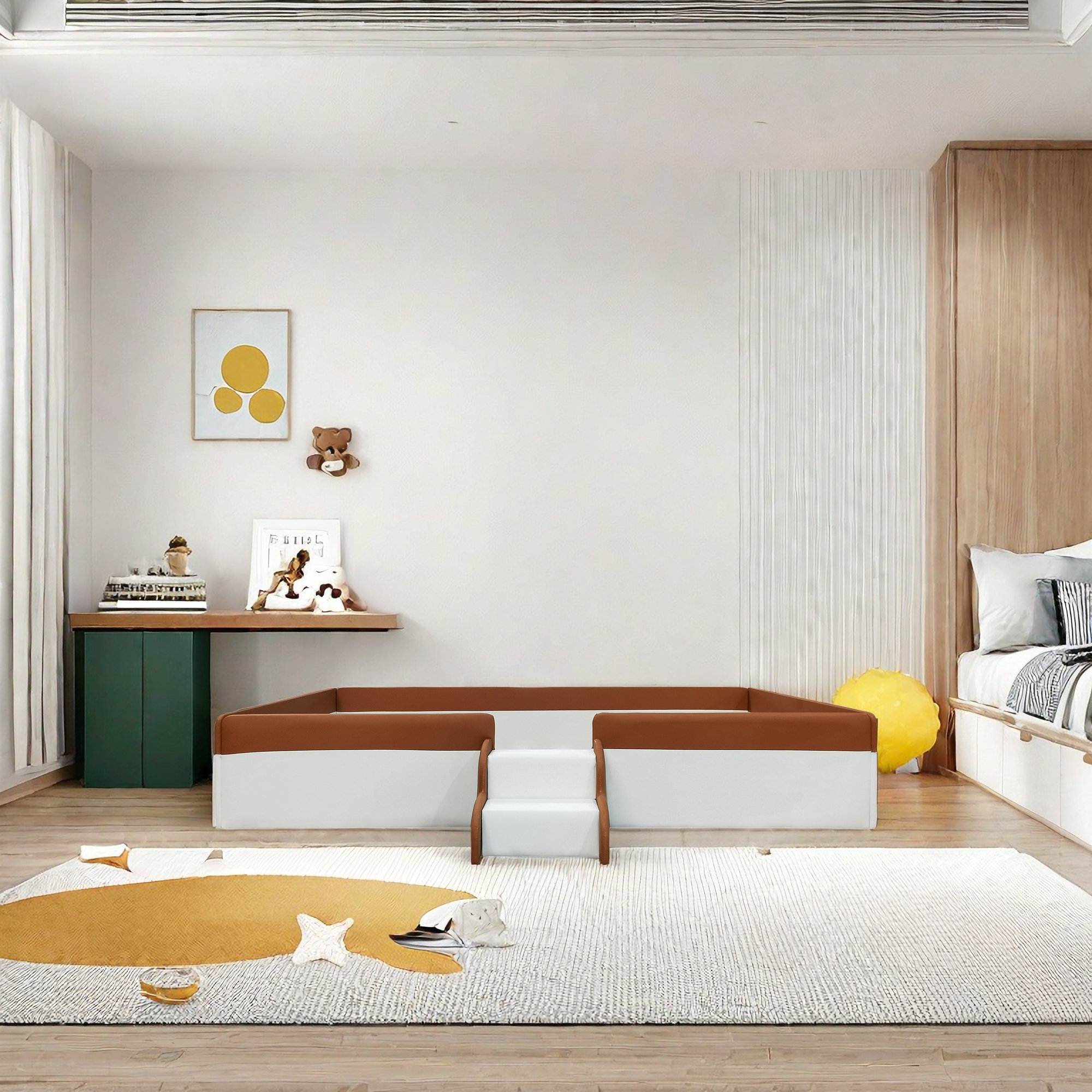 Lark Manor™ Upholstered Floor Platform Bed With Stair | Wayfair