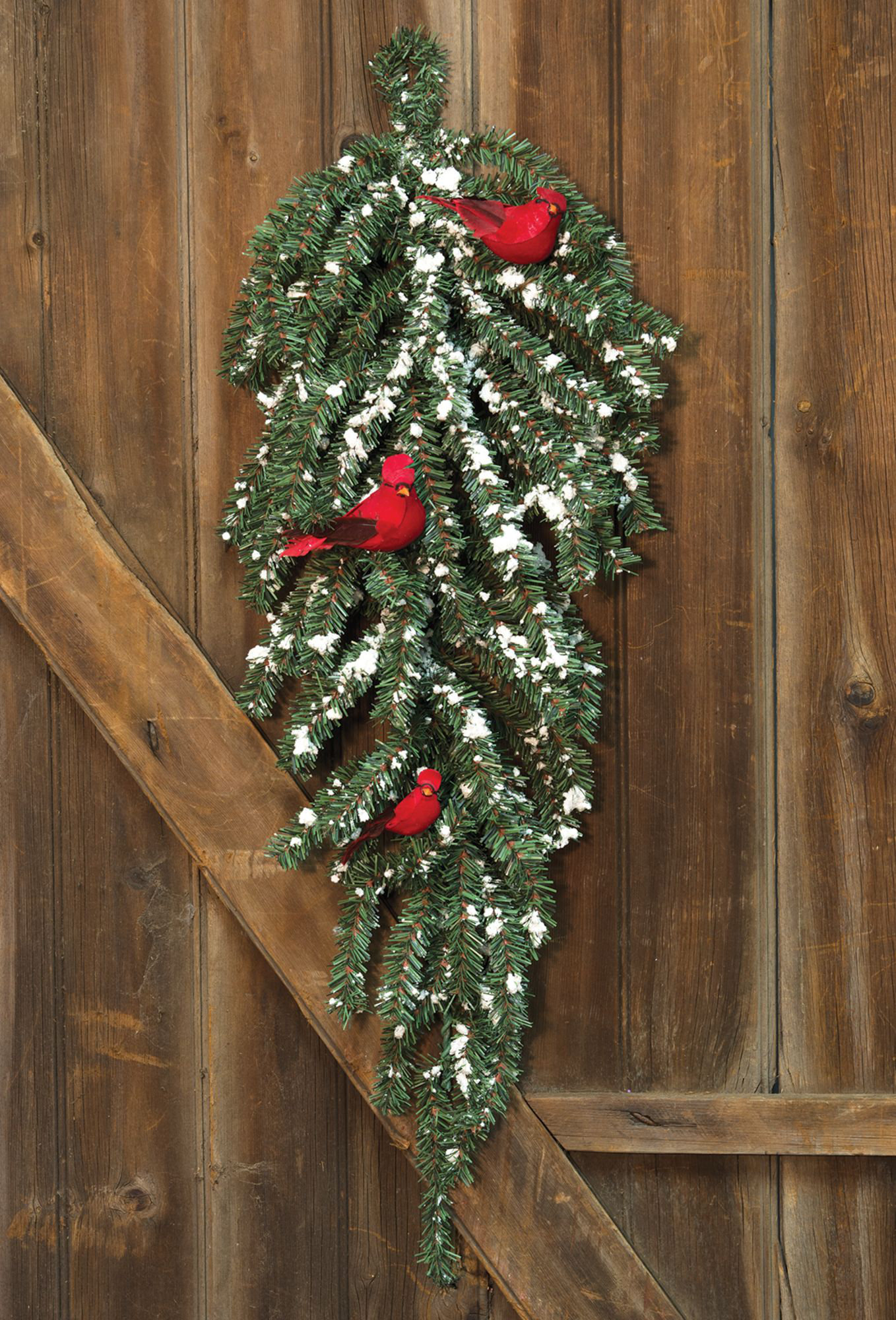The Holiday Aisle® Snowy German Twig Teardrop Swag with Cardinals ...