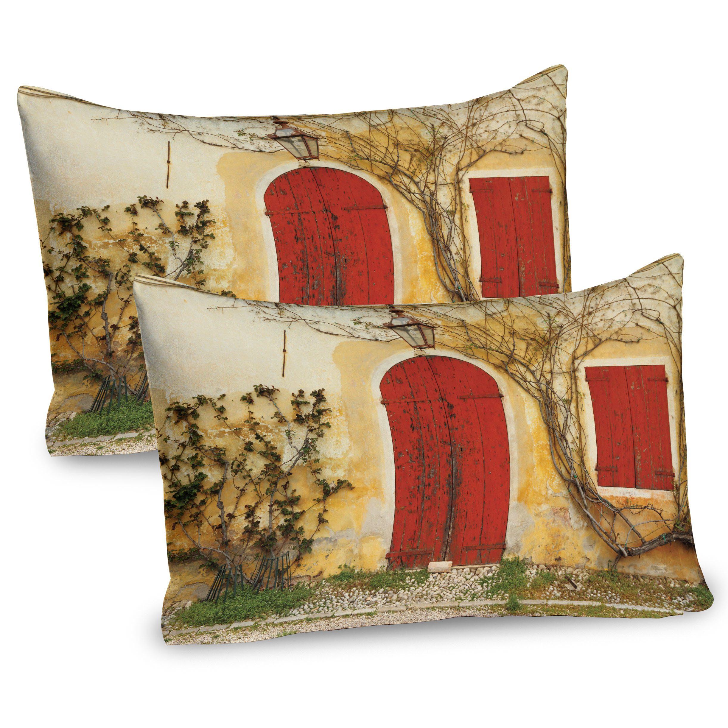Ambesonne Rustic Pillow Sham 2 Pack Aged Doors Tuscan House Yellow ...