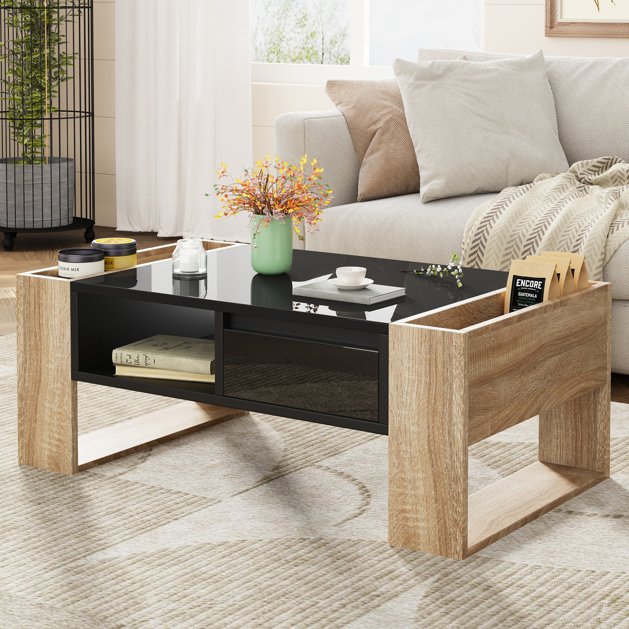 Ivy Bronx Coffee Table With 2 Drawers, Practical Centre Table With ...