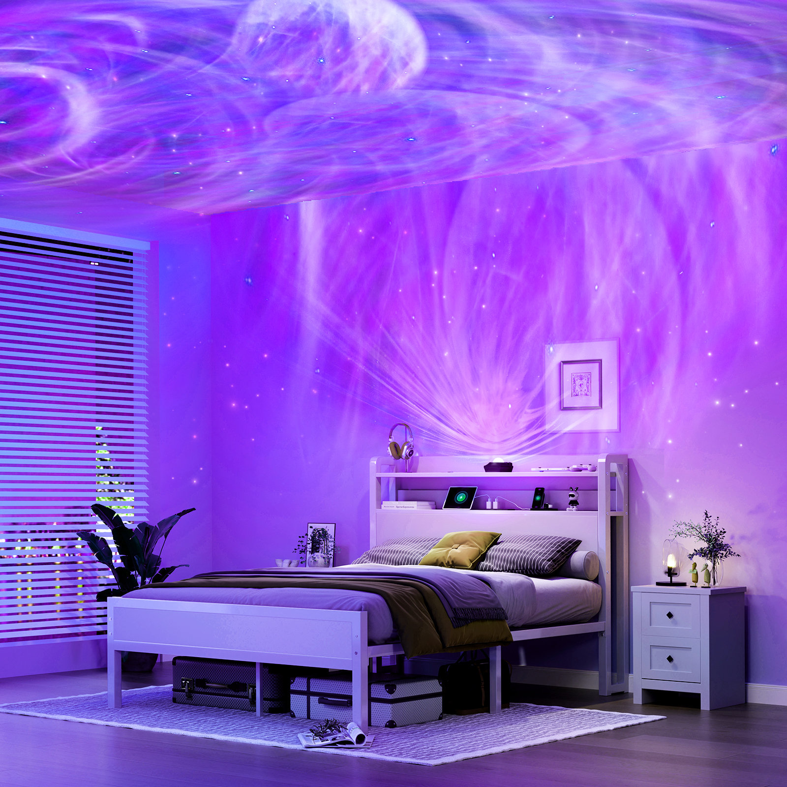 Trent Austin Design® Tryston Metal Bed with Aurora Star Projector ...