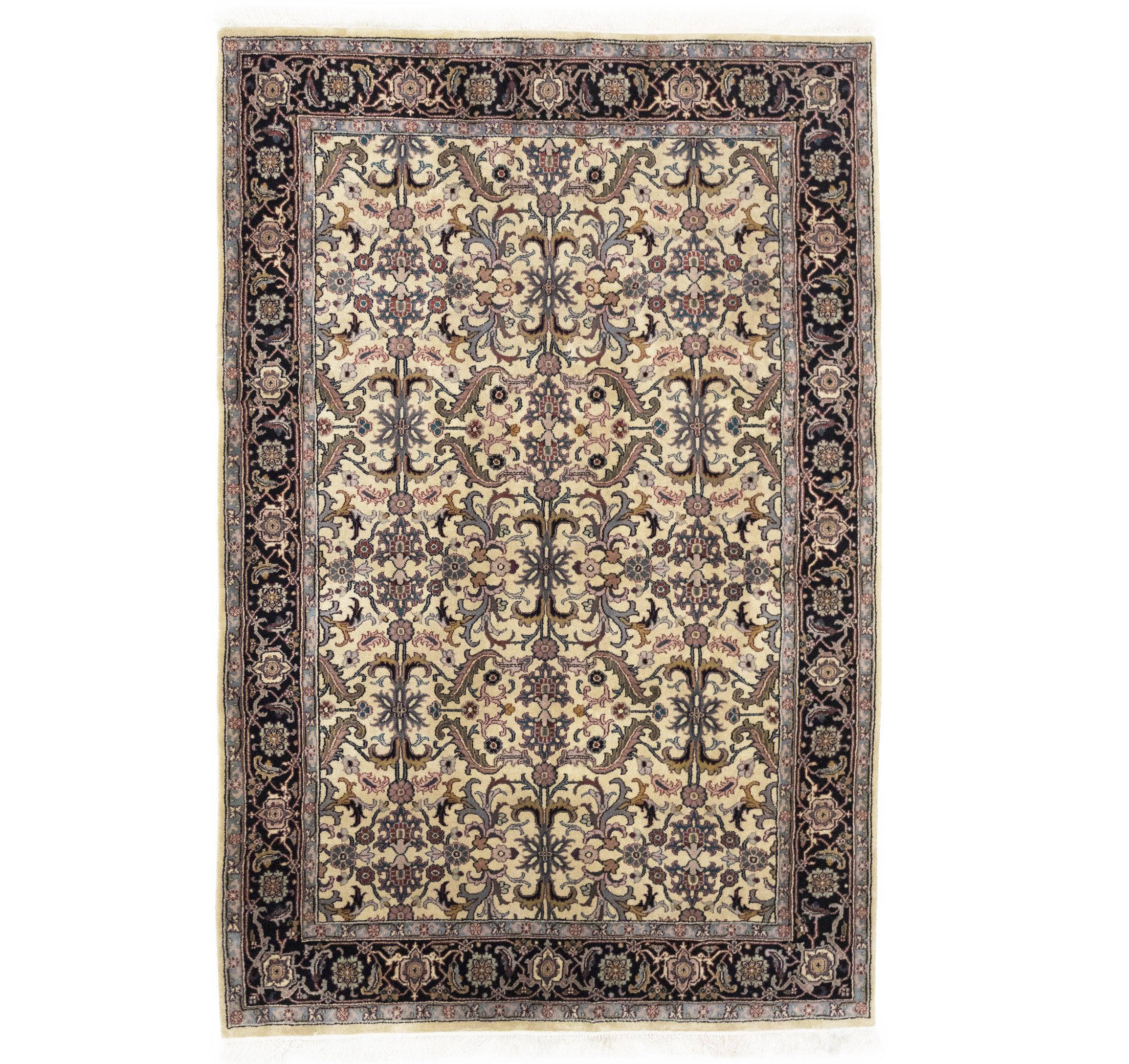 ADMINRUGS Cream Traditional 6X9 Handmade Indo-Kashan Oriental Area Rug ...
