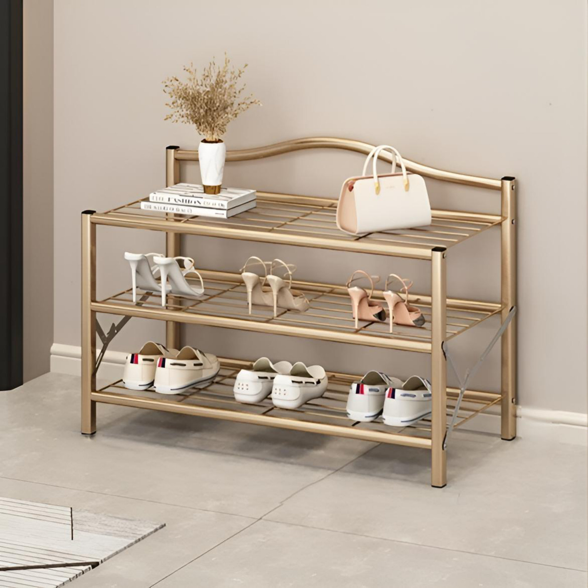 Everly Quinn Non Installation Foldable Stainless Steel Shoe Rack Multi ...