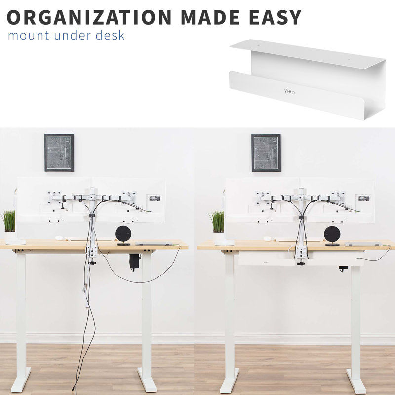 Vivo White Under Desk Cable Management Trays | Wayfair