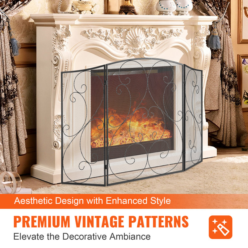 Winston Porter Namari 3 Panel Iron Fireplace Screen & Reviews | Wayfair