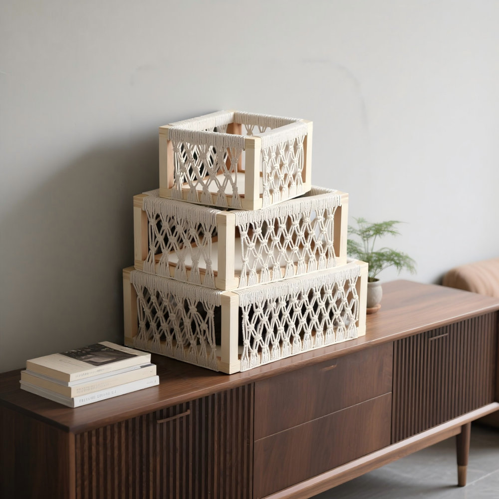 Bayou Breeze 3-Piece Woven Rope & Wooden Frame Storage Set – Nesting ...