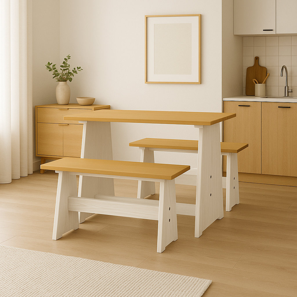 Winston Porter Chapman Minimal Solid Wood Three-Piece Dining Set With ...