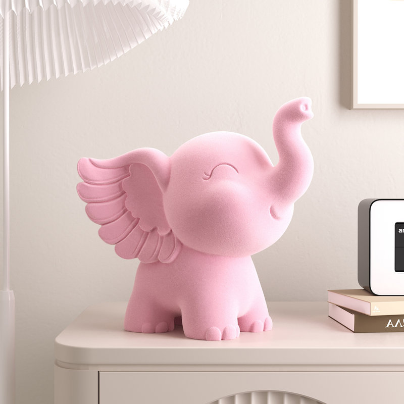 Latitude Run® Pink Resin Elephant Decor – Flocked Elephant Statues for ...