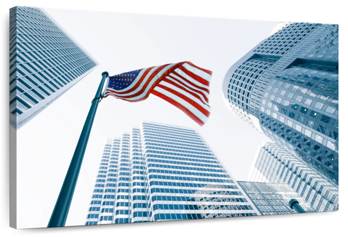 Ebern Designs Borges Buildings And American Flag | Wayfair