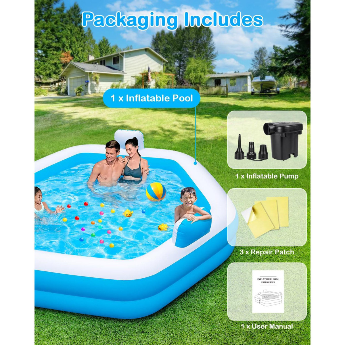 Textiles Hub Inflatable Pool For Adults Pool With Pump, Oversized ...