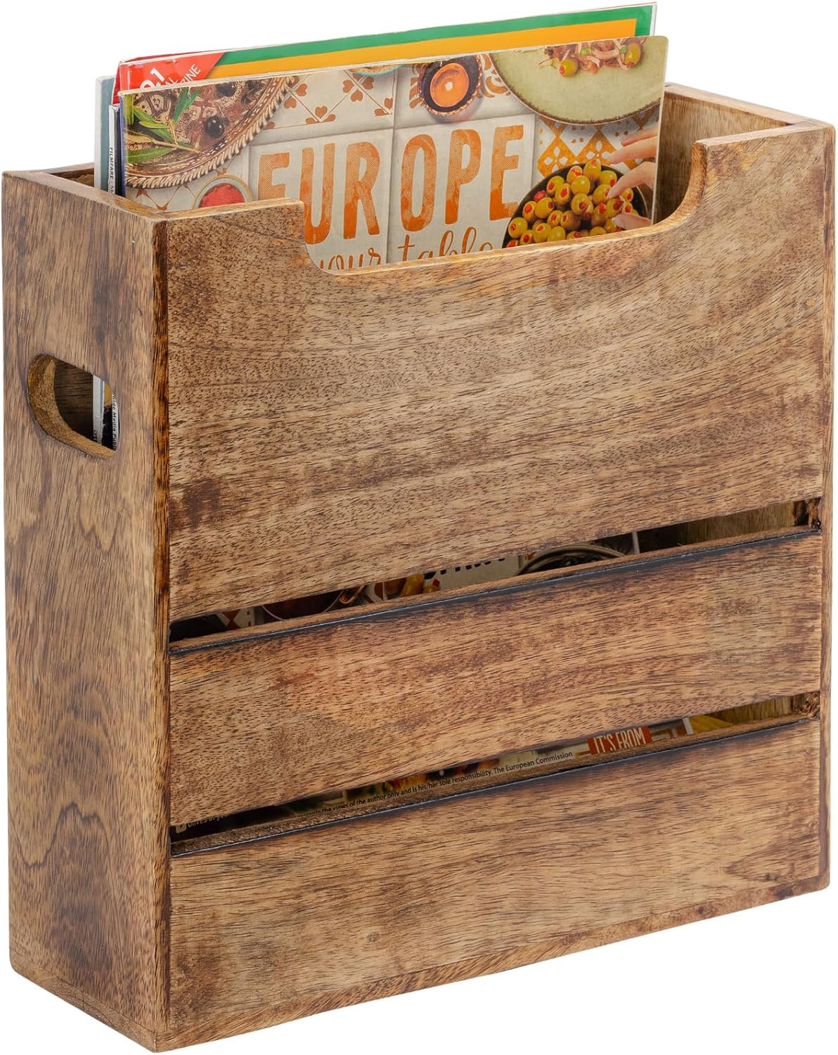 Millwood Pines Wooden Magazine Holder Rack With Handle, Decorative ...