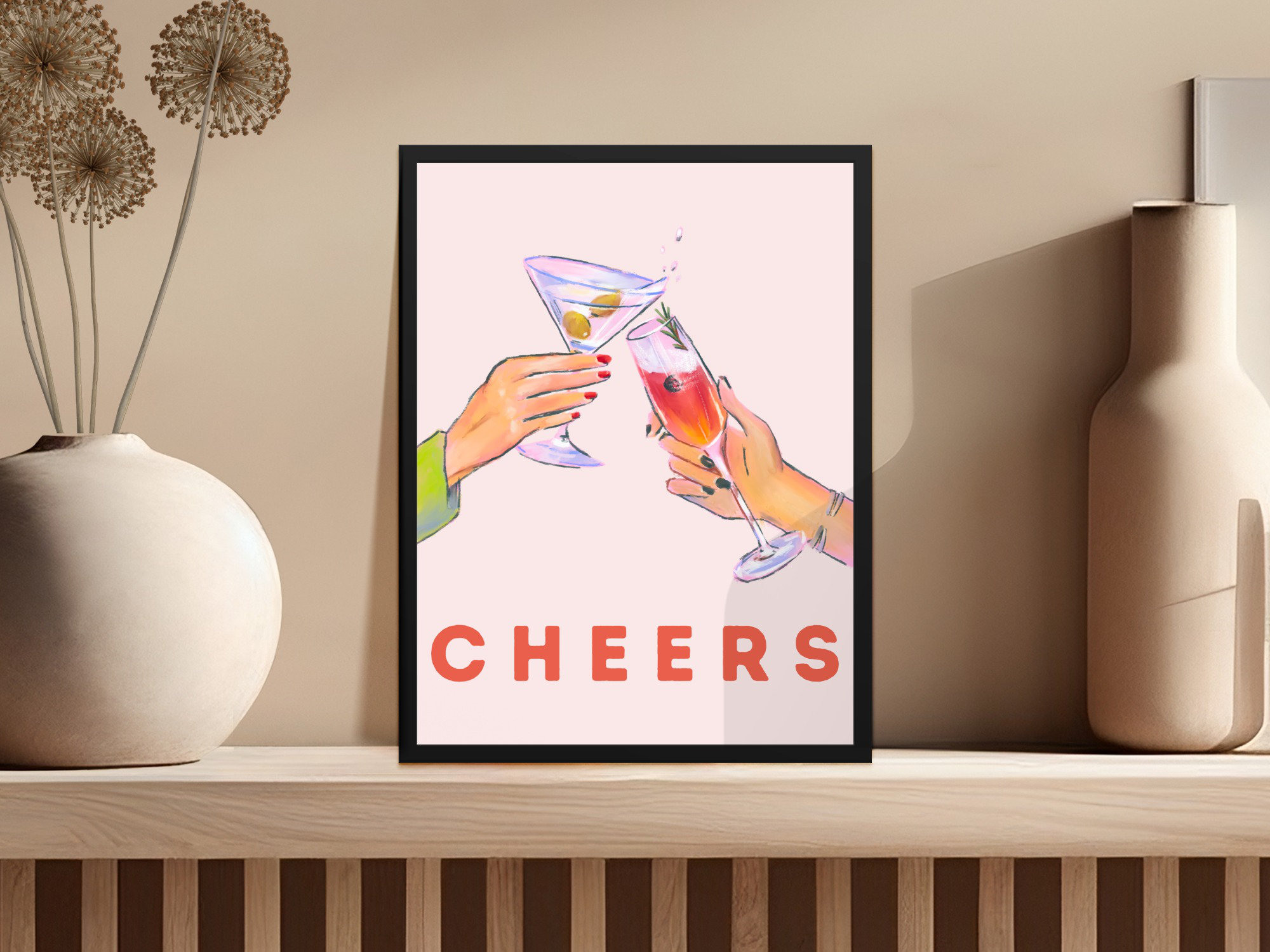 Lark Manor Cheers With Drinks Above A Word Cheers Framed Poster ...
