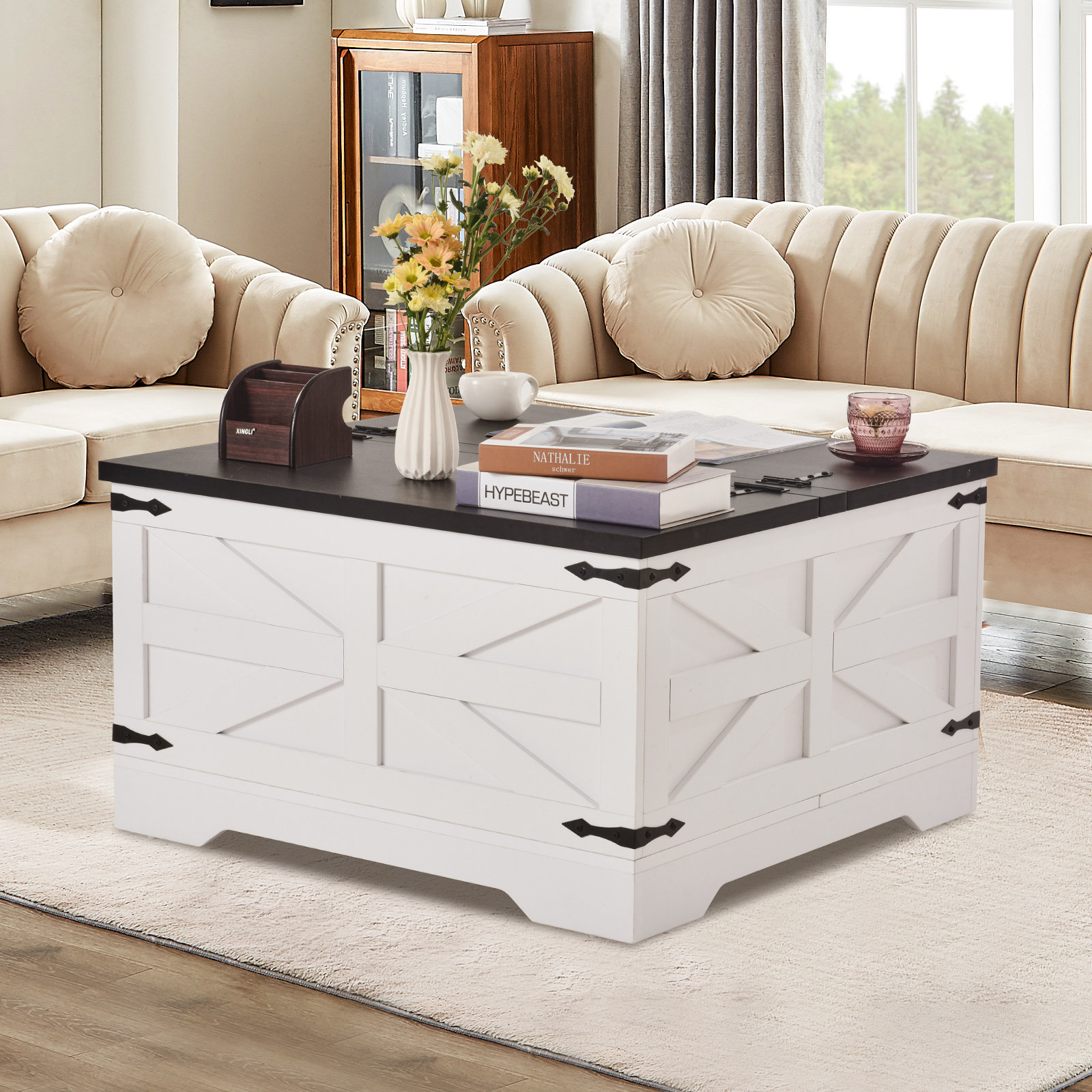 VEVOR 31.5" Farmhouse Coffee Table Hinged Square Table | Wayfair.co.uk