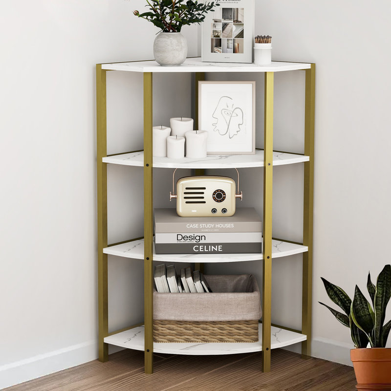 Mercer41 Freestanding 4-Tier Corner Open Shelf Small Space Bookcase ...