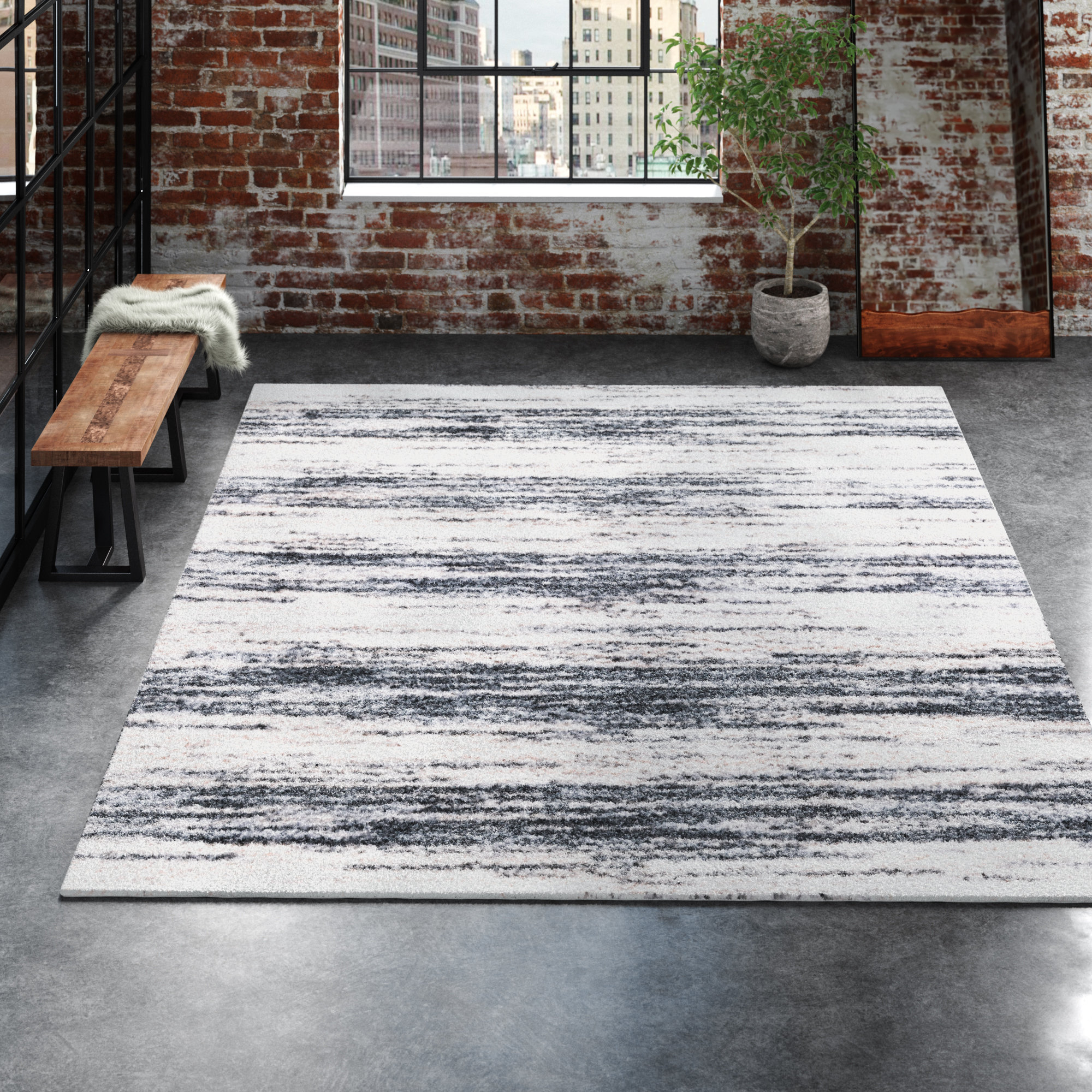 Steelside™ Mena Abstract Gray/Ivory Area Rug | Wayfair