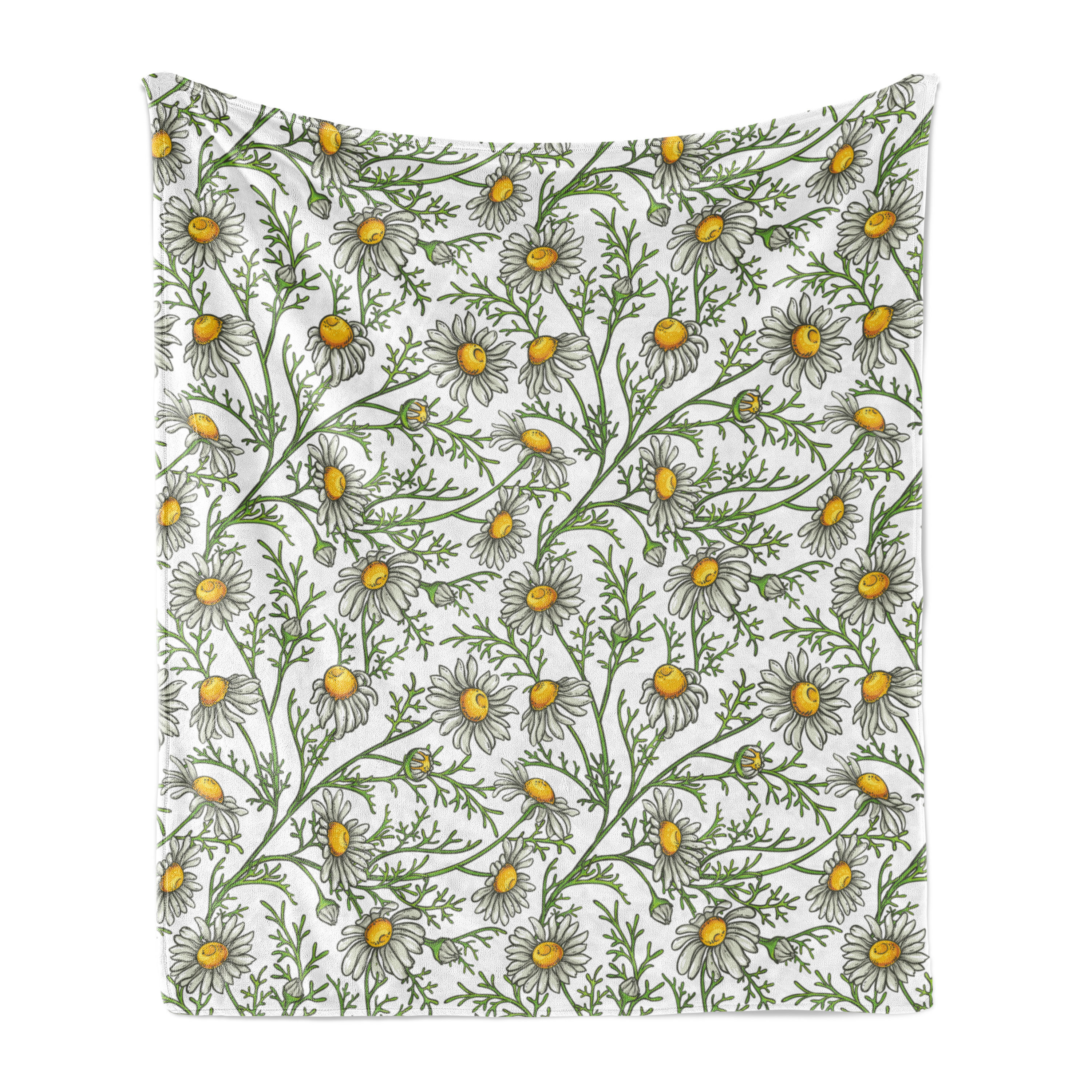 Ambesonne Daisy Fleece Throw Blanket Chamomile Blossoms Field Art Orange Dust Green | Wayfair