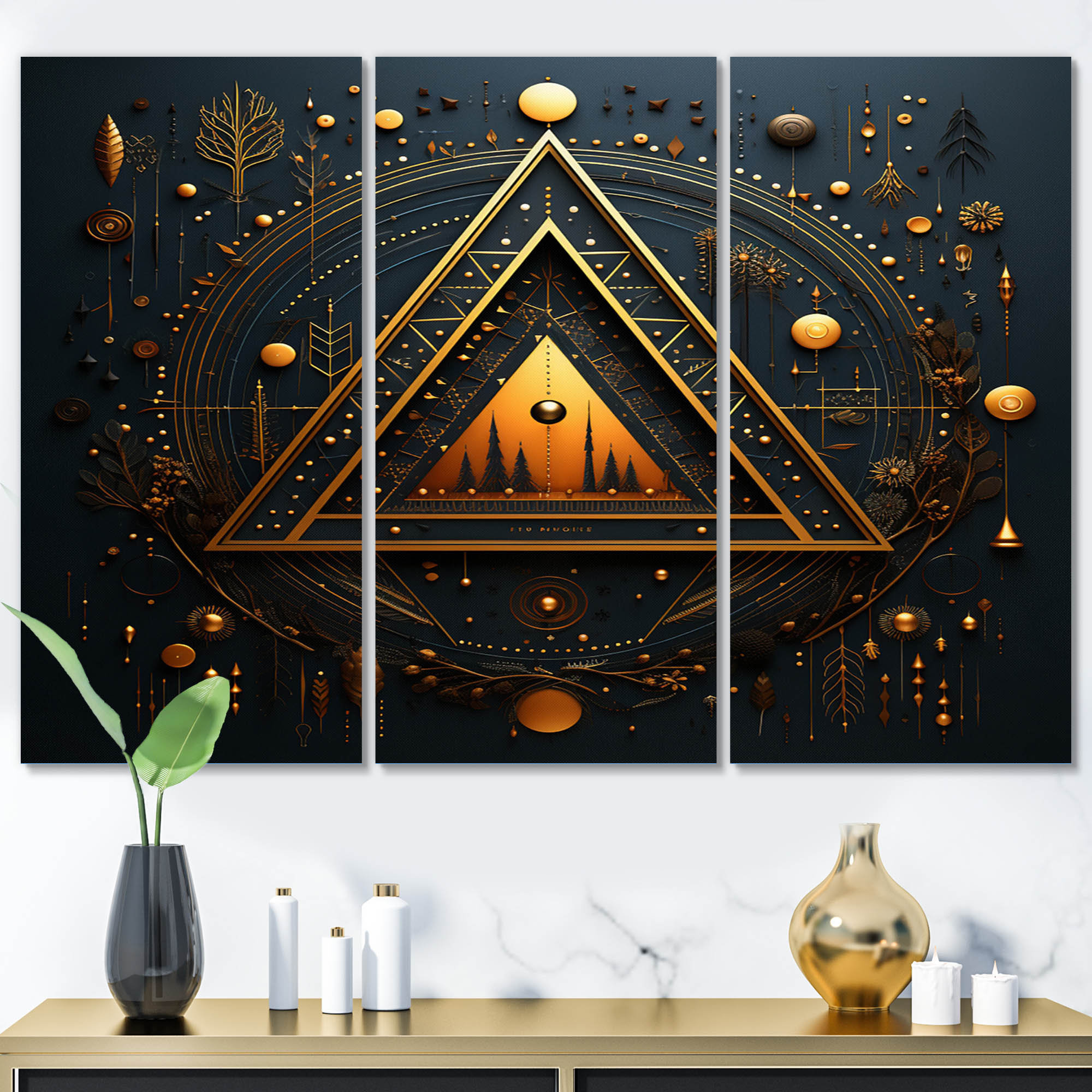 Design Art Ancient Wisdom Of Atlantis Retro Geometry Gold III - Modern ...