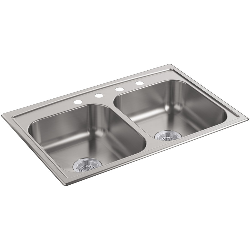 Kohler Toccata 33" L x 22" W x 6" Top-Mount Double-Equal Bowl Kitchen ...