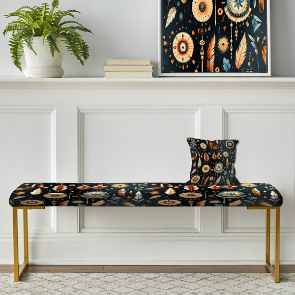 Design Art Vintage Nomad Ii Boho Pattern - Boho Upholstered Gold Bench ...