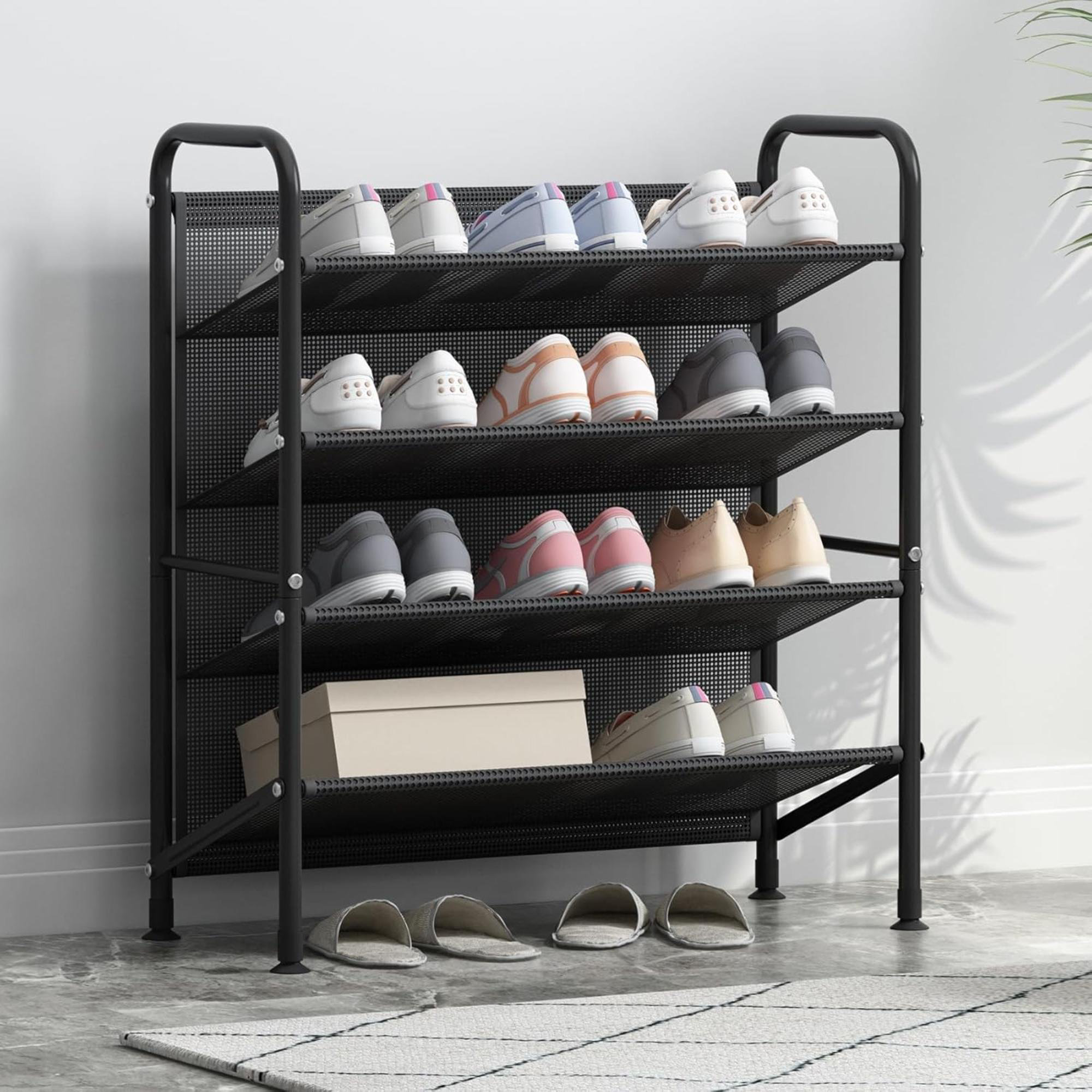 Rebrilliant 4 Tier Shoe Rack For Closet Mesh Fabric Narrow Metal Shoe ...