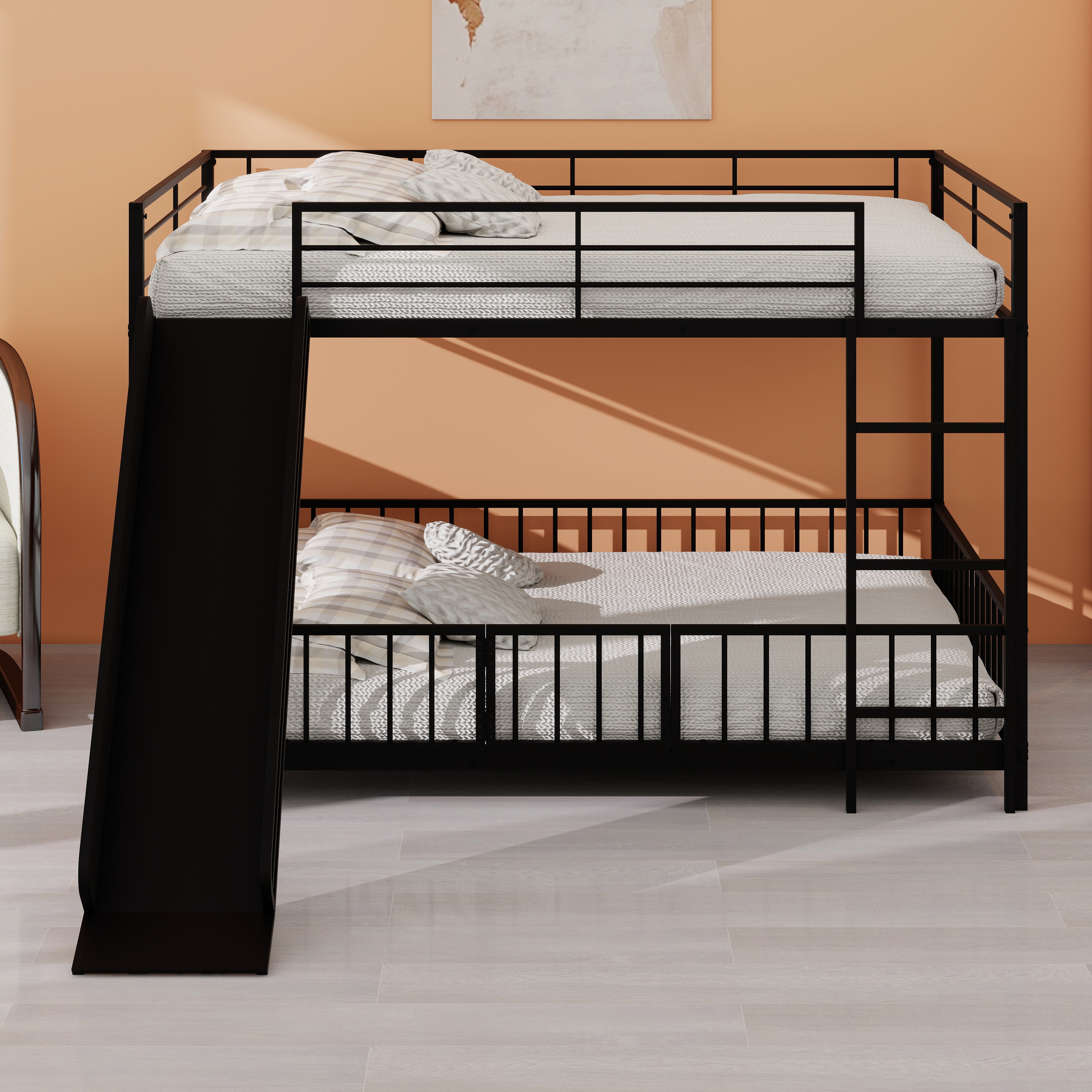 Harriet Bee Sturdy Metal Bunk Bed Frame With Built-In Slide, Ladder ...