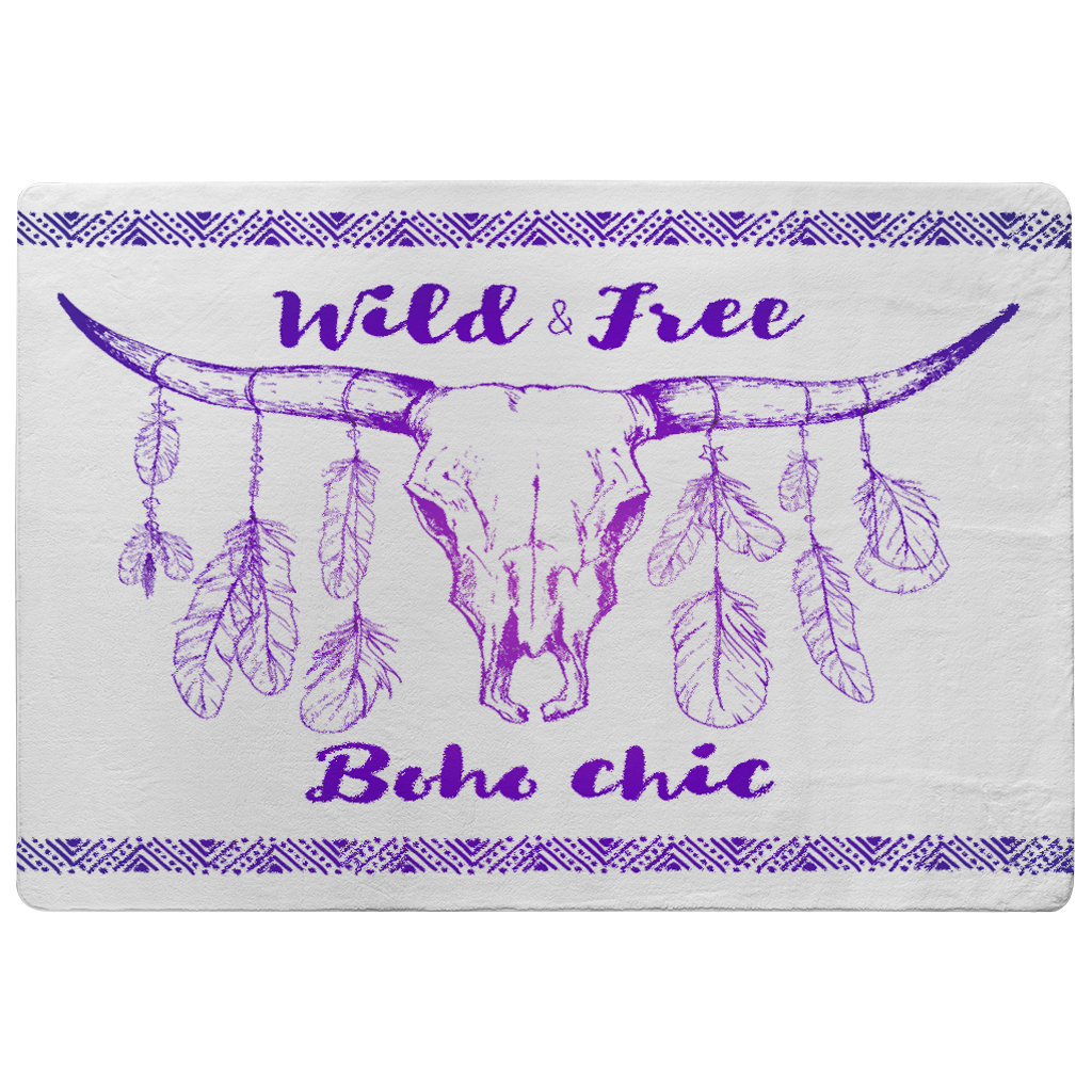 East Urban Home Devine Boho Chic Native American Designer Shaggy White/Purple Rug | Wayfair.ie