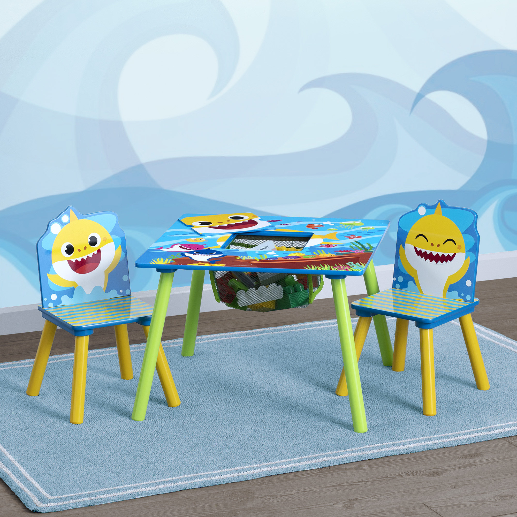 Delta Children Baby Shark Kids 3 Piece Play Table and Chair Set ...