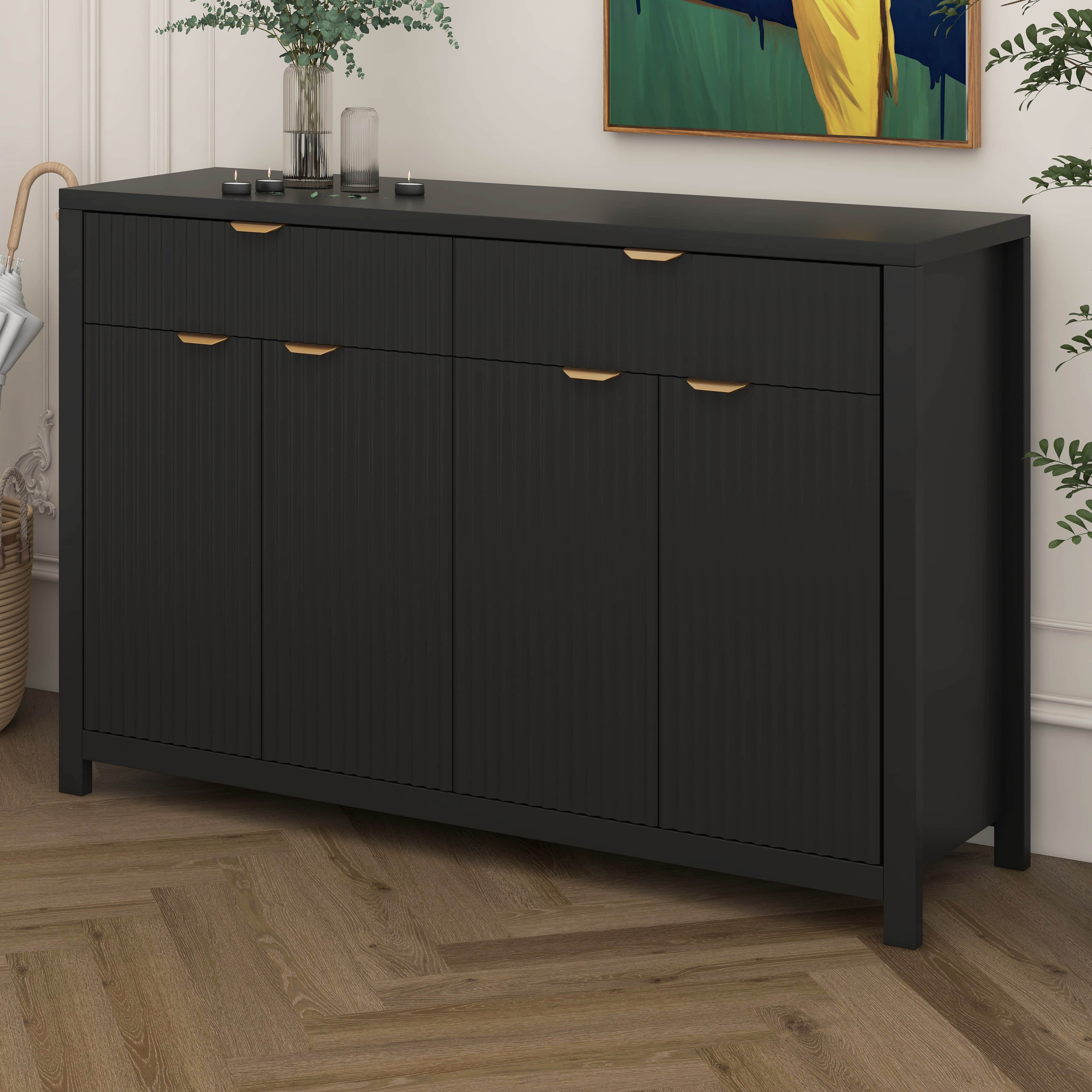 George Oliver Sideboard Cabinet, Wave-Pattern Design, 4 Doors & 2 ...