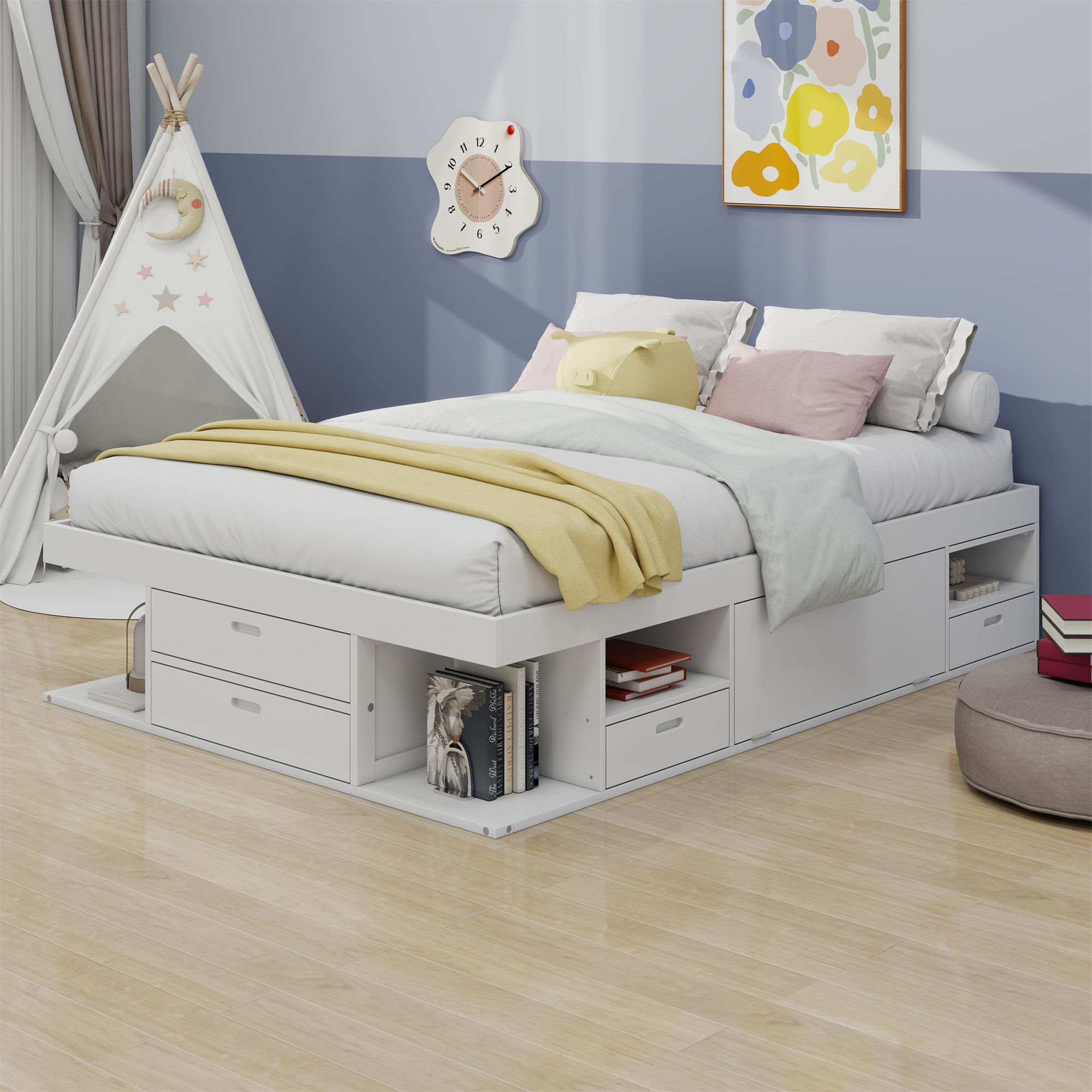 Red Barrel Studio® Platform Bed Frame With Multiple Drawers And Shelves ...