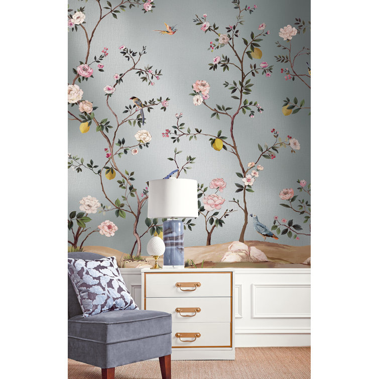 SEABROOK Argentine Floral Vinyl Metallic Wallpaper | Perigold