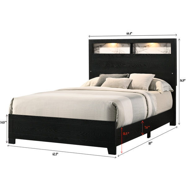 Brayden Studio Contemporary King Size Panel Bed With Led Lighting, High ...