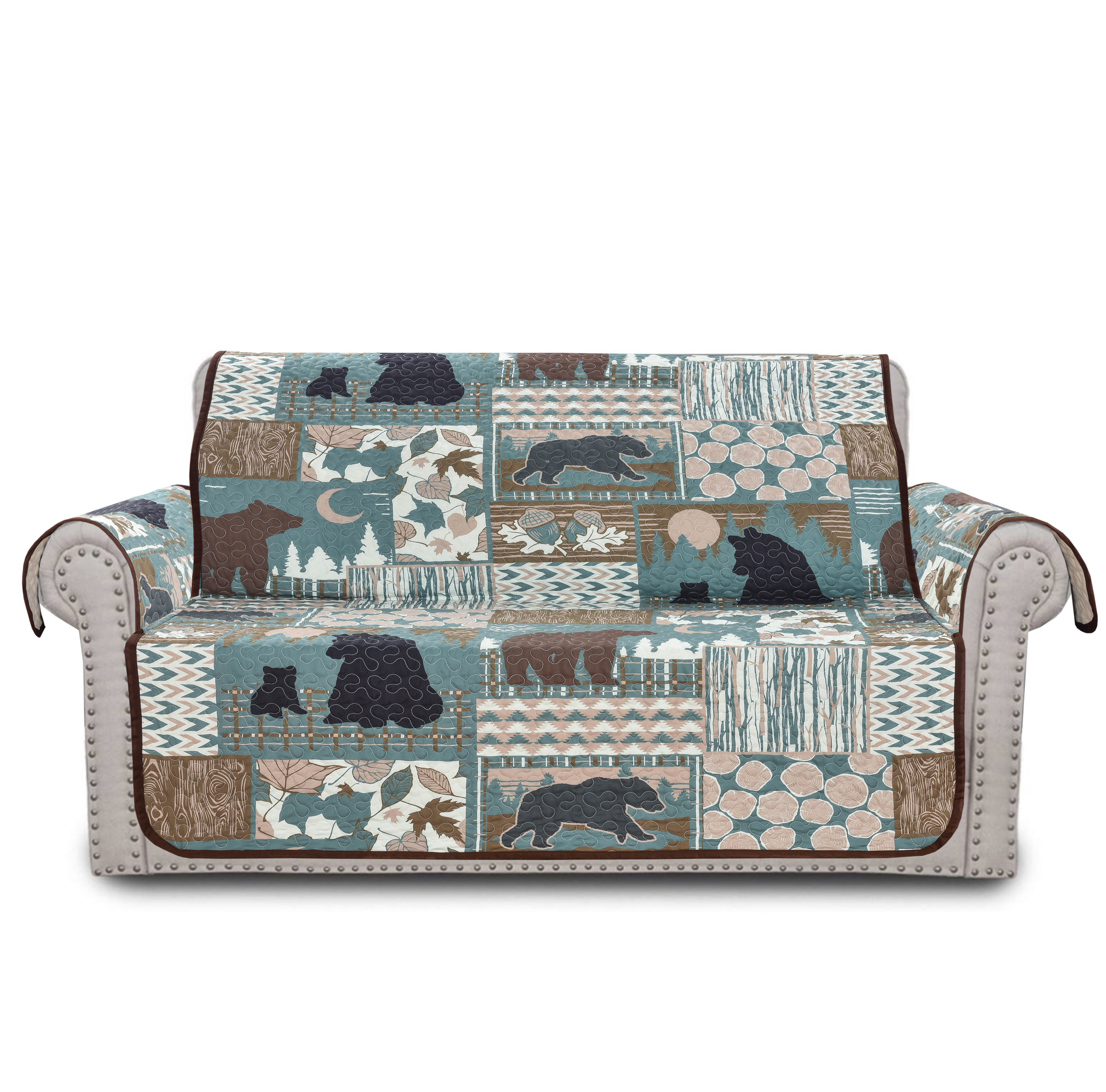 Loon Peak Timberland Bear Quilted Box Cushion Loveseat Slipcover ...